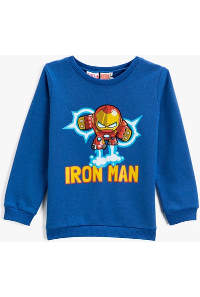 Koton Iron Man Baskılı Sweatshirt Bisiklet Yaka Lisanslı