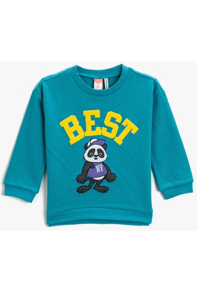 Koton Hayvan Baskılı Sweatshirt Bisiklet Yaka Pamuklu