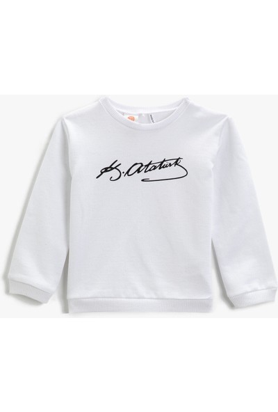 Koton Atatürk İmzası Baskılı Sweatshirt Bisiklet Yaka
