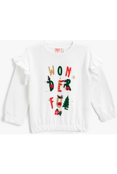 Koton Baskılı Sweatshirt Fırfır Detaylı Pamuklu Koton Baskılı Sweatshirt Fırfır Detaylı Pamuklu