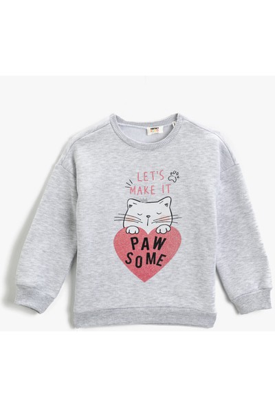 Koton Kedi Baskılı Bisiklet Yaka Sweatshirt Uzun Kollu