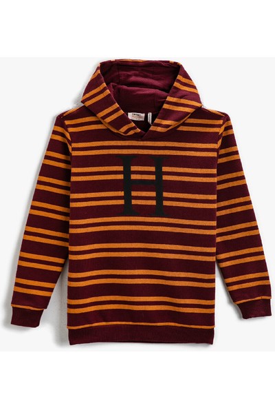 Koton Harry Potter Lisanslı Çizgili Baskılı Kapşonlu Sweatshirt