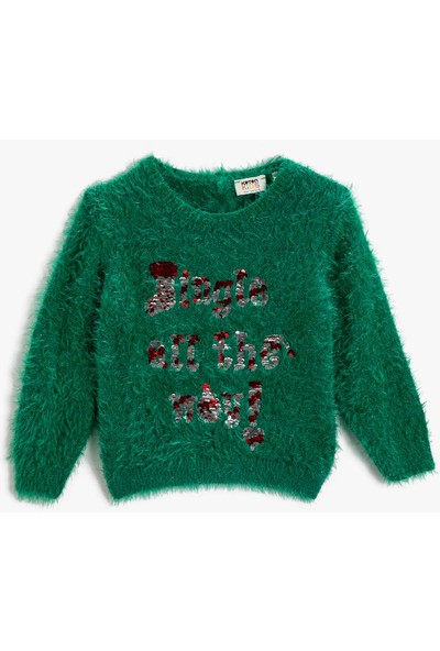 Koton Yılbaşı Temalı İşlemeli Triko Kazak Uzun Kollu Pullu