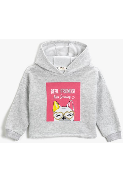 Koton Köpek Baskılı Kapşonlu Sweatshirt Uzun Kollu