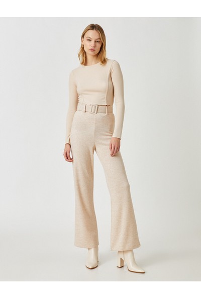 Koton Kadın Yüksek Bel Kemerli Geniş Paça Pantolon