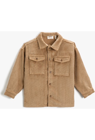 Koton Fitilli Kadife Uzun Kollu Gömlek Çift Cepli