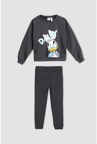 DeFacto Kız Çocuk Daisy Duck Lisanslı Regular Fit Bisiklet Yaka 2'li Takım V4772A621WN