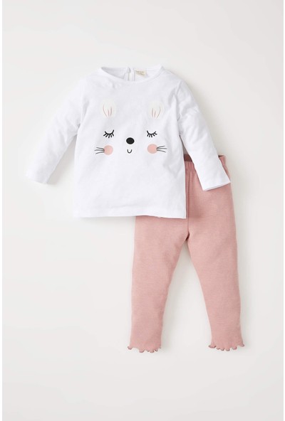 DeFacto Kız Bebek Esnek Fitilli Uzun Kollu 2'li Takım W9702A221AU