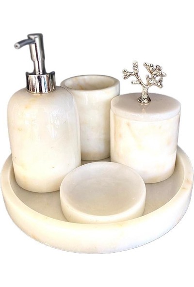 MiaKuba Mermer Beyaz Banyo Takımı 5’li-Mercan Motifli