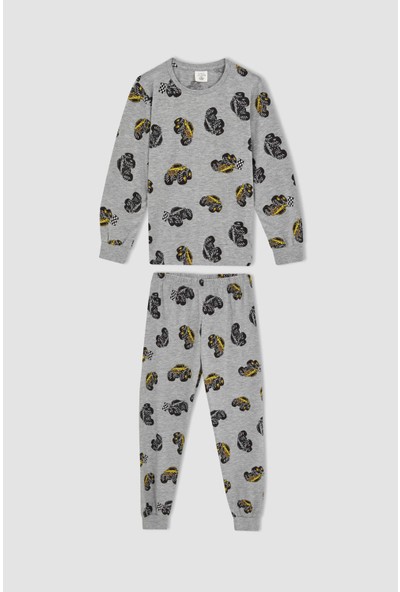 DeFacto Erkek Çocuk Tracks Baskılı Pamuklu Uzun Kollu Pijama Takım V8852A621CW