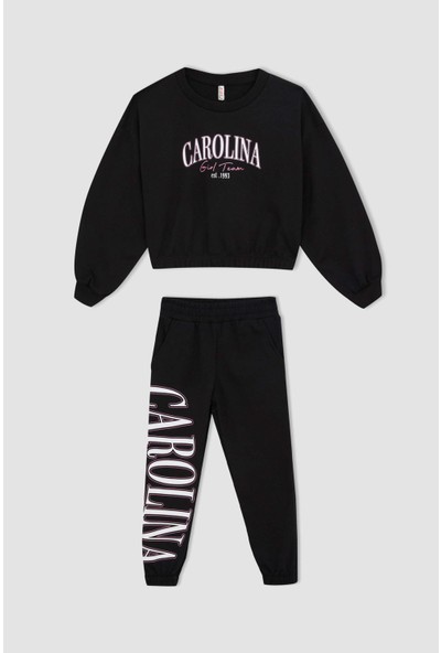 DeFacto Kız Çocuk Regular Fit Bisiklet Yaka Baskılı Uzun Kollu 2'li Takım W2682A621WN