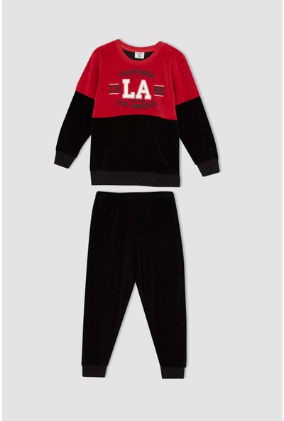 DeFacto Erkek Çocuk Bisiklet Yaka Uzun Kollu Renk Bloklu Kadife Pijama Takım W9238A621CW DeFacto Erkek Çocuk Bisiklet Yaka Uzun Kollu Renk Bloklu Kadife Pijama Takım W9238A621CW