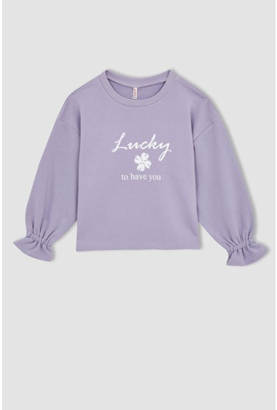 DeFacto Kız Çocuk Regular Fit Bisiklet Yaka Slogan Baskılı Sweatshirt W6514A621WN DeFacto Kız Çocuk Regular Fit Bisiklet Yaka Slogan Baskılı Sweatshirt W6514A621WN