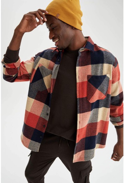 DeFacto Relax Fit Kare Desenli Oduncu Uzun Kollu Gömlek W1274AZ21WN