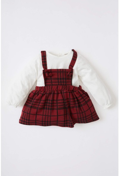 DeFacto Kız Bebek Kareli Askılı Yılbaşı Temalı Salopet 2'li Takım W1945A221WN