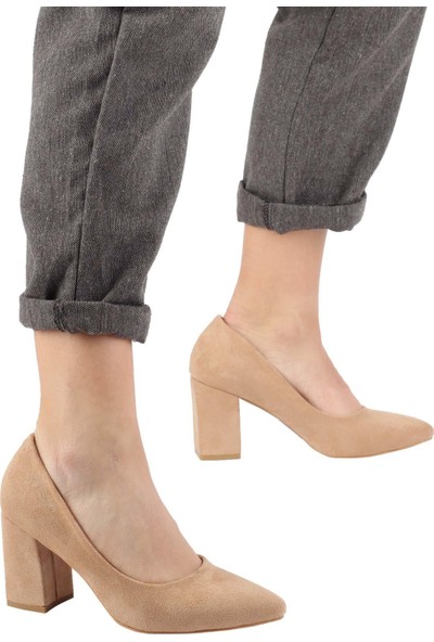 Modabuymus Vizon Süet Stiletto Kalın Topuklu Ayakkabı - Erkly