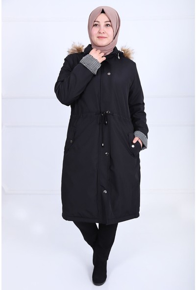 Kombinal Kadın Siyah Fermuarlı Tesettür Büyük Beden KABAN-2161