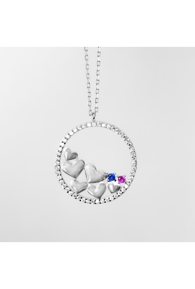 Nova Kadın Beyaz Taşlı Yuvarlak Kalpli Beyaz Gümüş Işlemeli 925 Ayar Gümüş Kolye