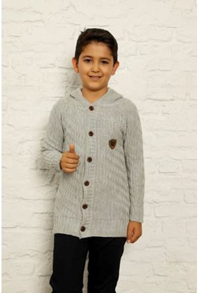 Aymeravm Kapşonlu Düğmeli Triko Hırka