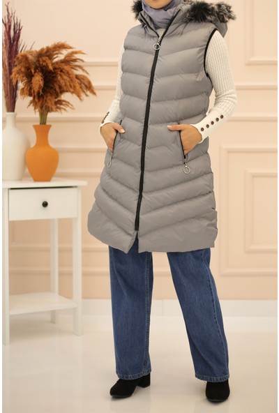 İmaj Butik Kapüşonlu Şişme Yelek/gri