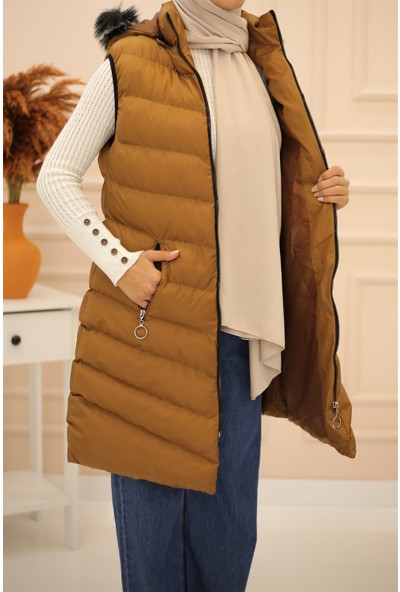 İmaj Butik Kapüşonlu Şişme Yelek/taba