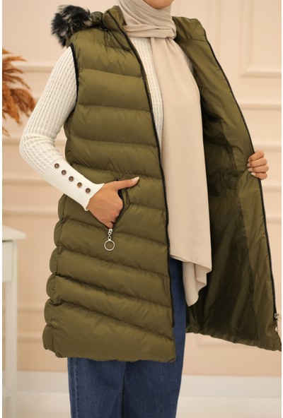 İmaj Butik Kapüşonlu Şişme Yelek/haki