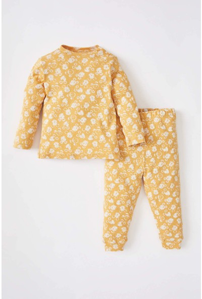 DeFacto Erkek Bebek Disney Mickey & Minnie Lisanslı Bisiklet Yaka Pamuklu Uzun Kollu Pijama Takım W2503A221WN