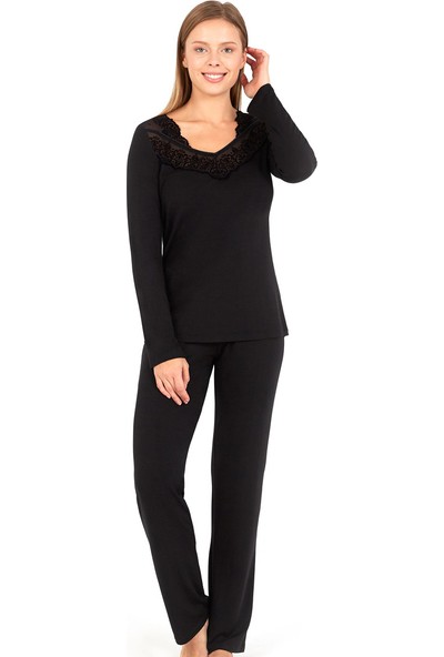 Blackspade Kadın Uzun Pijama Takımı 50711 - Siyah