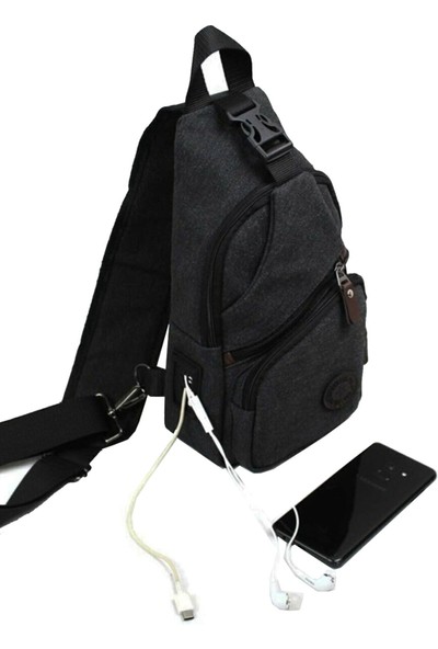 Wasp Dekorasyon Waspdekorasyon Unisex Kanvas USB Kulaklık Çıkışlı Çapraz Askılı Bel Omuz Çanta Göğüs Bodybag