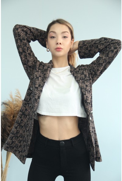 Zeus Kadın Kırık Çizgi Desen 5 Düğmeli Ceket