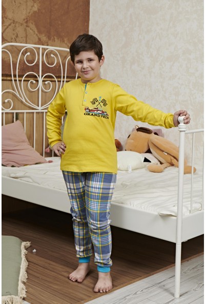 Pikidor Sarı Bisiklet Yaka Erkek Çocuk Pijama Takımı
