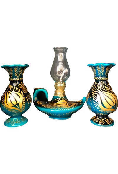 Ege Zümrüt Yeşilli Altın Yaldızlı Konsol Seti