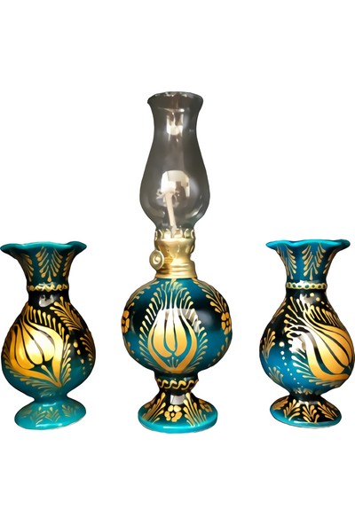 Ege Zümrüt Yeşilli Altın Yaldızlı Konsol Seti Vip