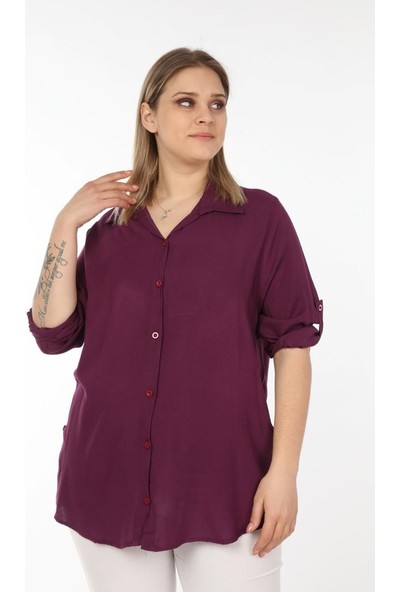 My Life Big Size Mürdüm Kadın Büyük Beden Gömlek
