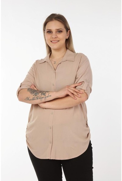 My Life Big Size Krem Rengi Kadın Büyük Beden Gömlek