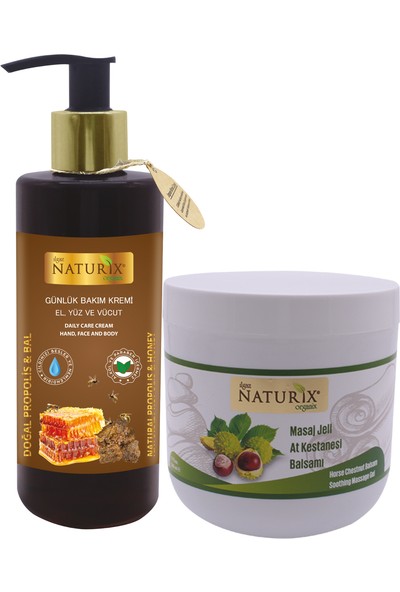 Naturix At Kestanesi Masaj Balsamı 500 ml Masaj Jeli + Bal Propolis El Yüz Vücut Kremi 250 ml