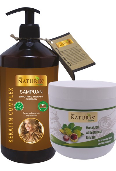 Naturix Tuzsuz Şampuan Keratin Şampuanı 600 ml + At Kestanesi Balsamı 500ML At Kestanesi Jel Naturix Tuzsuz Şampuan Keratin Şampuanı 600 ml + At Kestanesi Balsamı 500ML At Kestanesi Jel