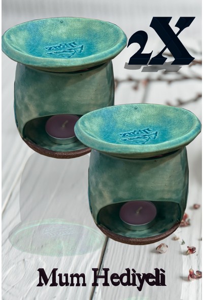 Ilgaz 2'li %100 Seramik El Yapımı Buhurdanlık Dekoratif Çini Seramik Buhurdanlık Mum Hediyeli
