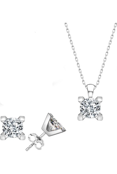 Swarovski Swarovski Taşlı Tektaş Küpe Kolye Ikili Kadın Set