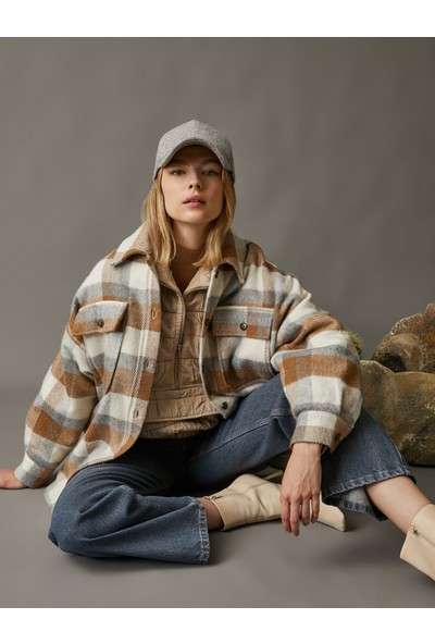 Koton Kareli Cepli Oversize Gömlek Ceket