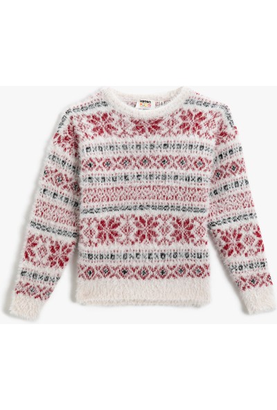 Koton Desenli Triko Tüylü Uzun Kollu Kazak