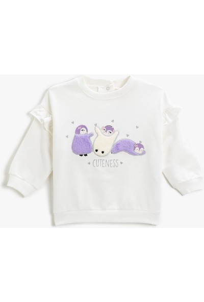 Koton Kız Bebek Hayvan Baskılı Fırfır Detaylı Sweatshirt Bisiklet Yaka Pamuklu Koton Kız Bebek Hayvan Baskılı Fırfır Detaylı Sweatshirt Bisiklet Yaka Pamuklu