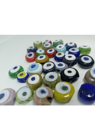 Mavi Çerçi Cam Nazar Boncuğu Karışık 10 Adet (2-2,5 Cm) Mavi Çerçi