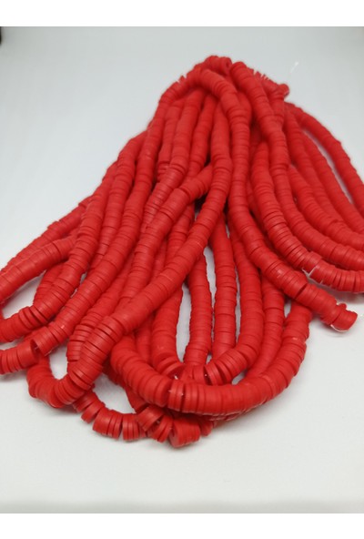 Mavi Çerçi 6 mm Kırmızı Fimo Boncuk Dizisi 40 cm Mavi Çerçi