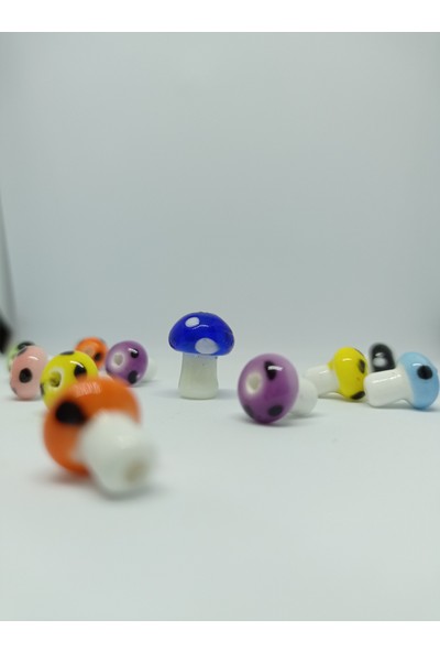 Mavi Çerçi Renkli Mantar Cam Boncuk 5 Adet Mavi Çerçi