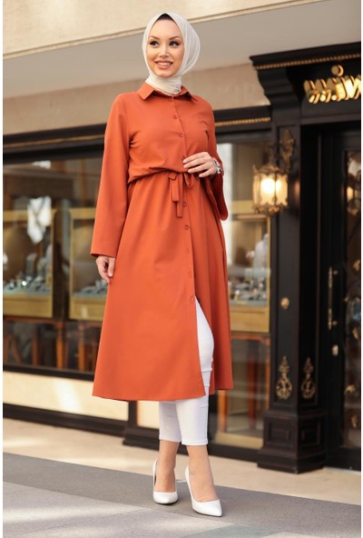 Neva Style Neva Style - Düğmeli Taba Tesettür Tunik 5607TB