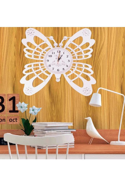 EbruliHomeArt Dekoratif Beyaz Kelebek Duvar Saati EbruliHomeArt Dekoratif Beyaz Kelebek Duvar Saati