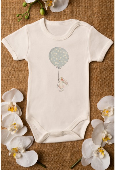 Overoz Balon Tutan Tavşan Organik Baskılı Pamuklu Ekru Çıtçıtlı Body Zıbın 5105 Overoz Balon Tutan Tavşan Organik Baskılı Pamuklu Ekru Çıtçıtlı Body Zıbın 5105