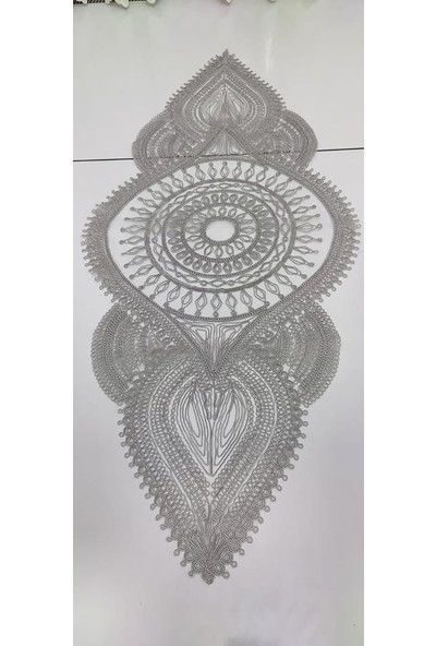 Sosyete Dükkanı Dantel Detaylı Gümüş Runner 130 x 55 cm.