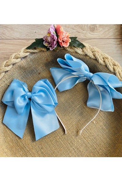 Yeşim Aksesuar Saten Lohusa Tacı ve Fiyonk Otomatik Toka - Lohusa Taç Toka Set